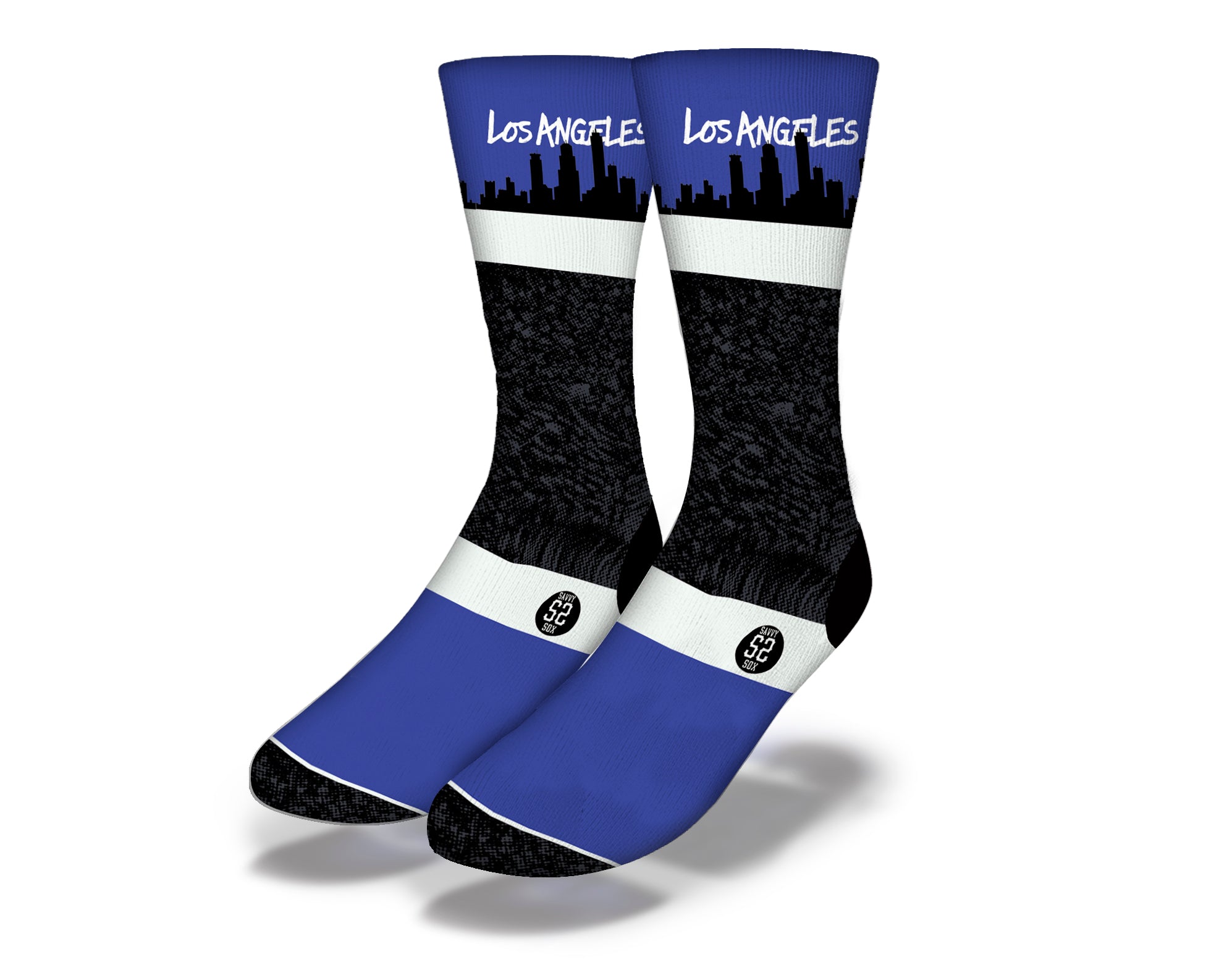 LOS ANGELES SKYLINE IN BLUE Fun Socks – Savvy Sox