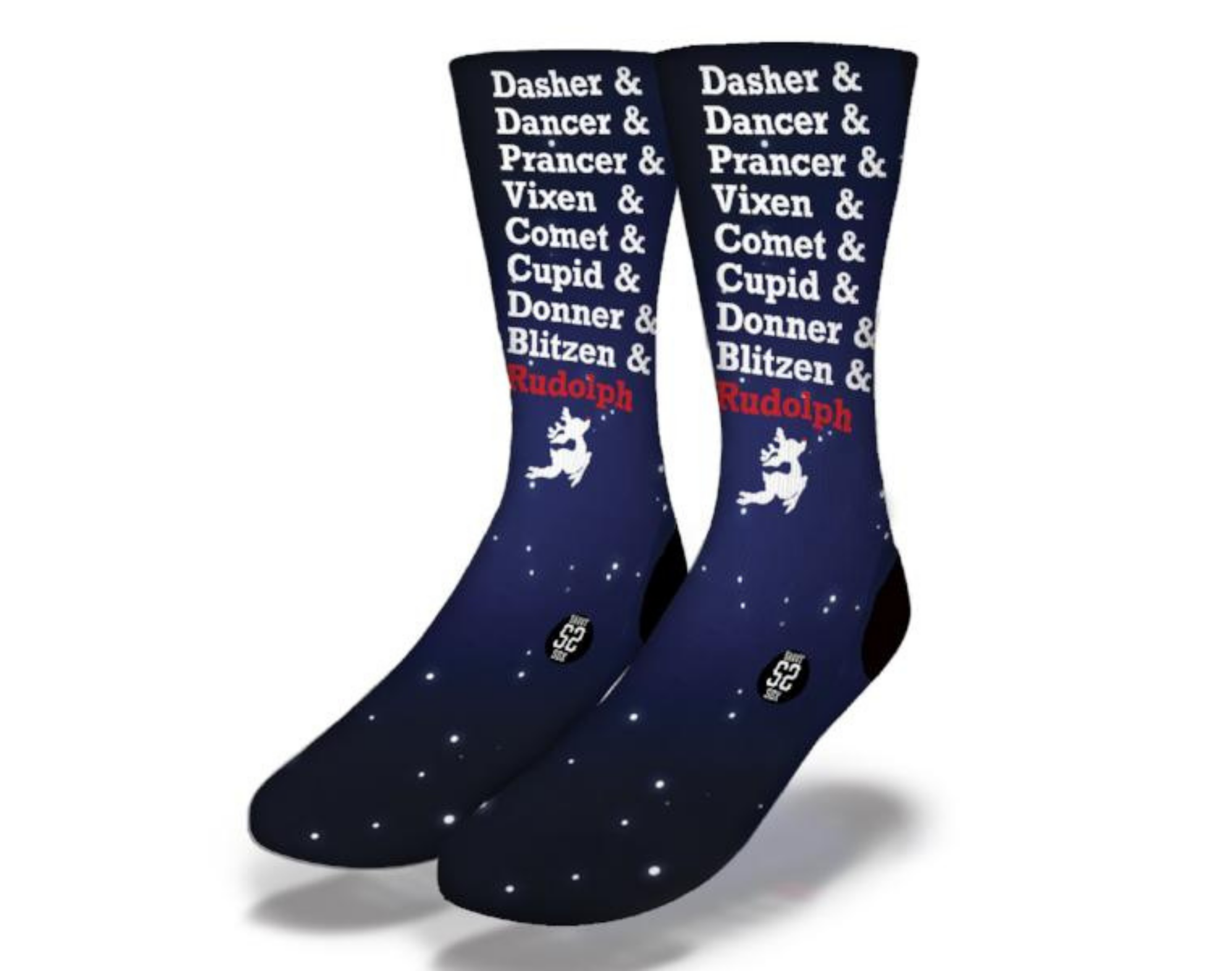 REINDEER NAMES Fun Christmas Carol Socks | Socks | Savvysox.com – Savvy Sox